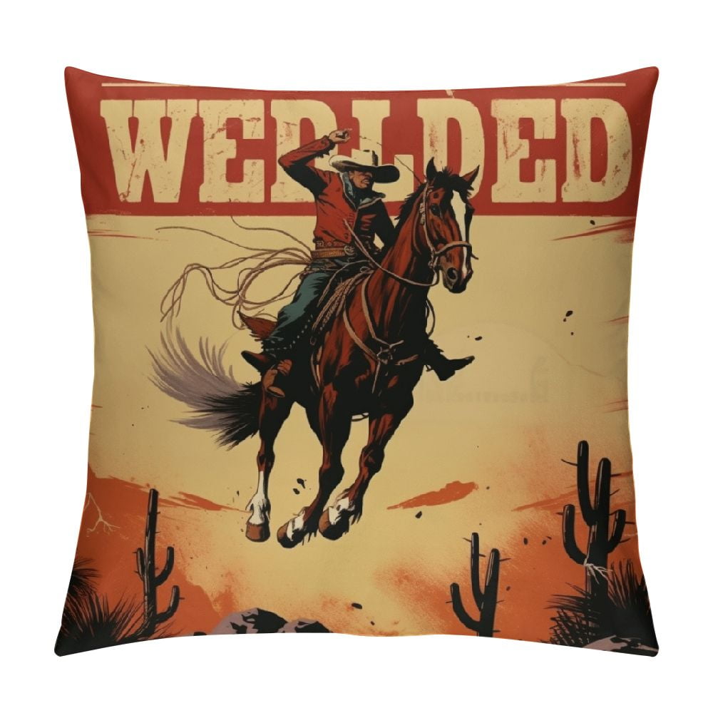 GOSMITH Vintage Throw Pillow Cushion Cover, Rodeo Cowboy Riding Bull ...