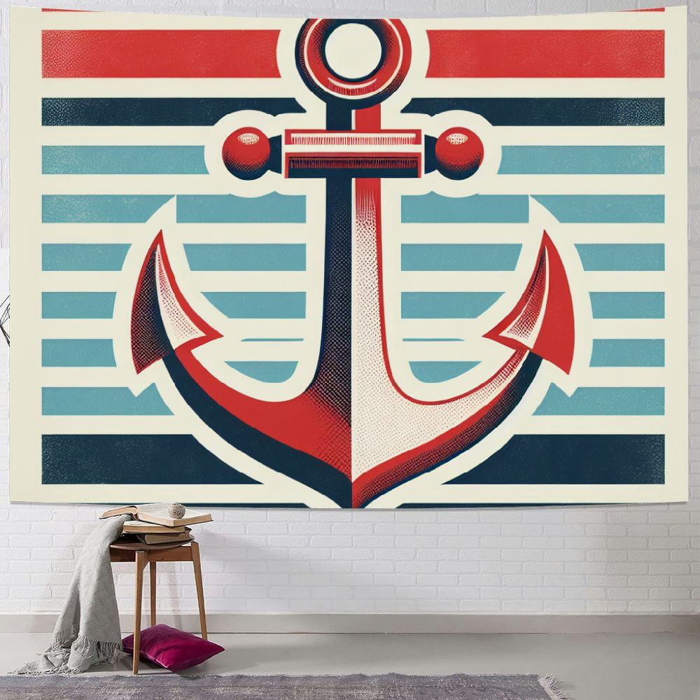 Leisuo Wall Art Nautical Anchor Navy with Red Ocean Coastal Beach ...