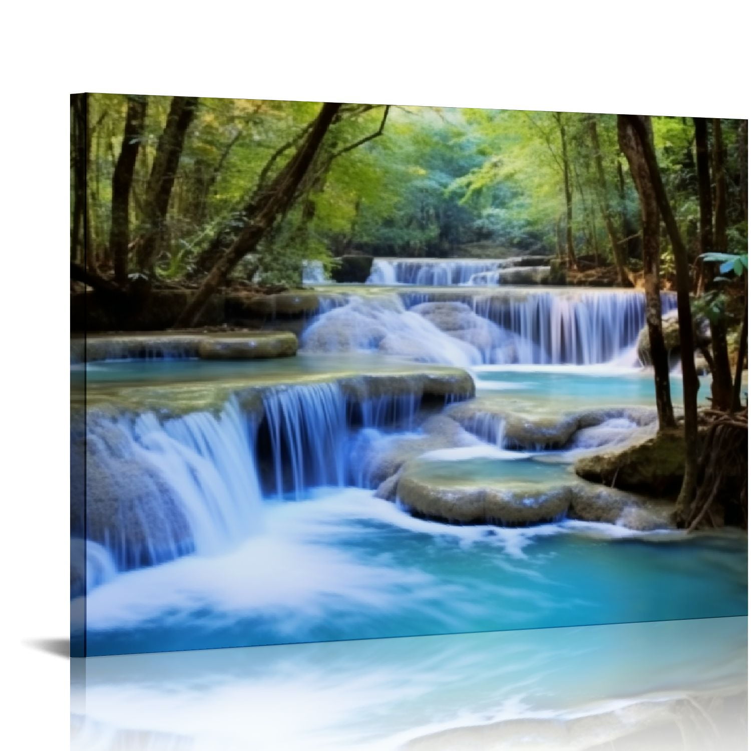 GOSMITH Wall Art Tropical Beautiful Waterfall Prints Light Green Forest ...