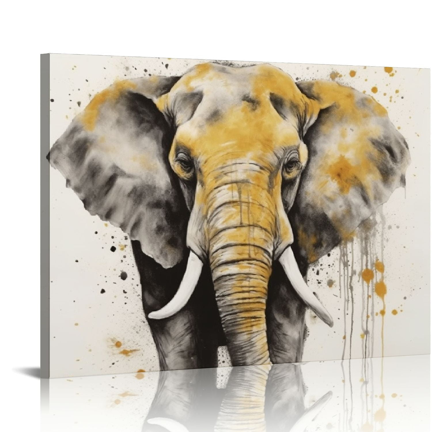 GOSMITH Water Elephant with Gold Canvas Wall Art Print, Elephant ...