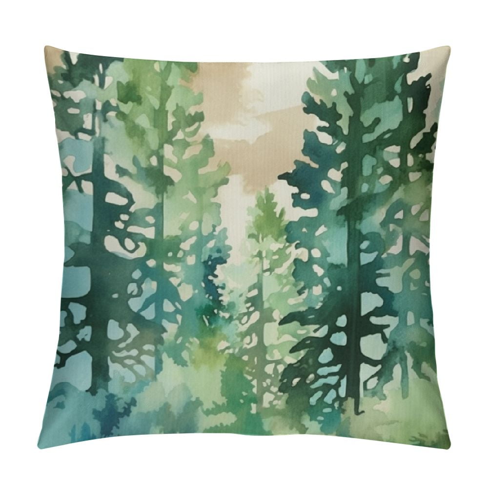 GOSMITH Watercolor Blue Green Tree Pillow Covers Rustic Style Nature ...