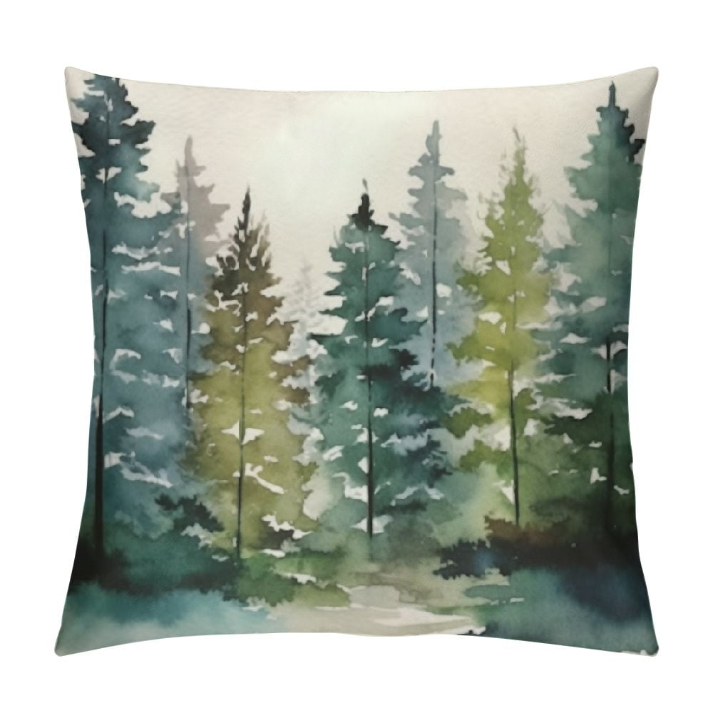 GOSMITH Watercolor Dark Green Tree Pillow Covers, Nature Themed ...