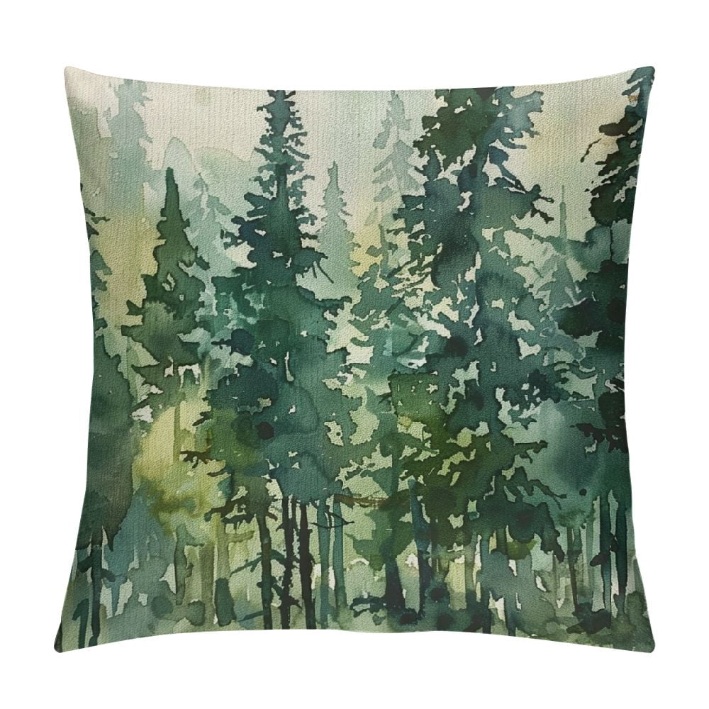 GOSMITH Watercolor Dark Green Tree Pillow Covers , Nature Themed ...