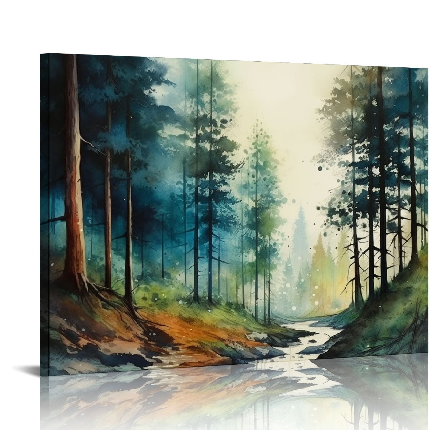 GOSMITH Watercolor Forest Poster Green Trees Wall Art Landscape ...