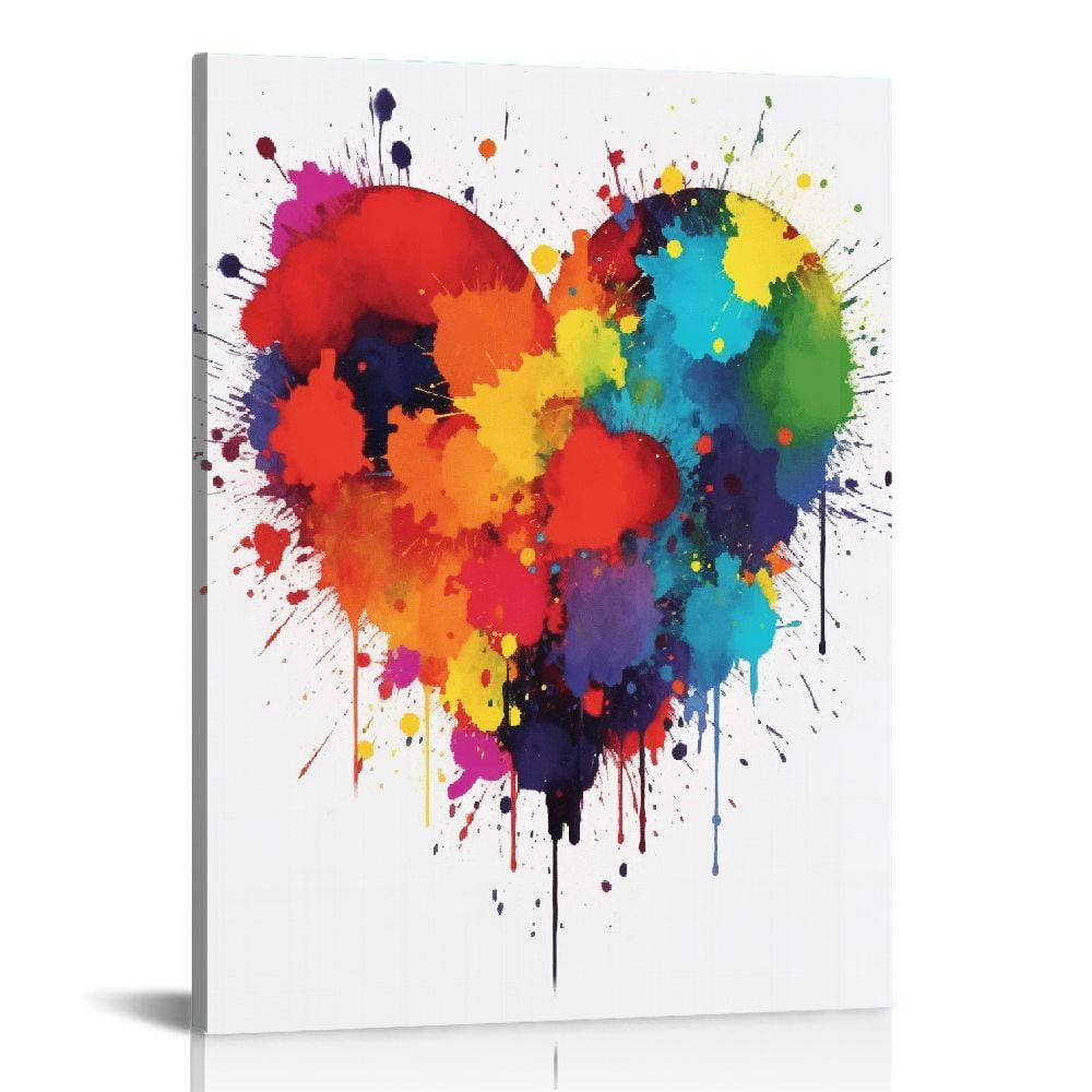 GOSMITH Watercolor Heart Shape Canvas Wall Art Love Heart Canvas Print ...