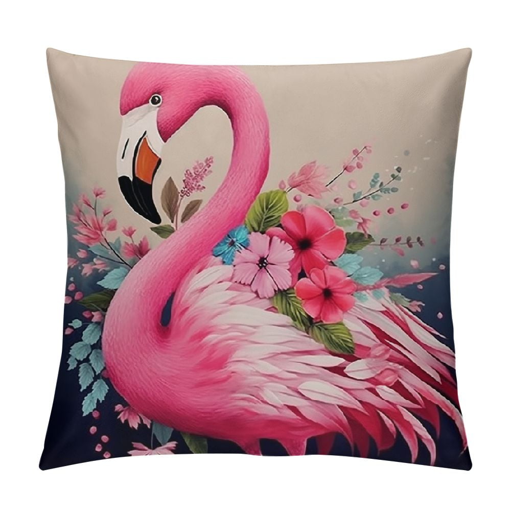 GOSMITH Watercolor Pink Flamingo Throw Pillow Covers Colors Tropical ...