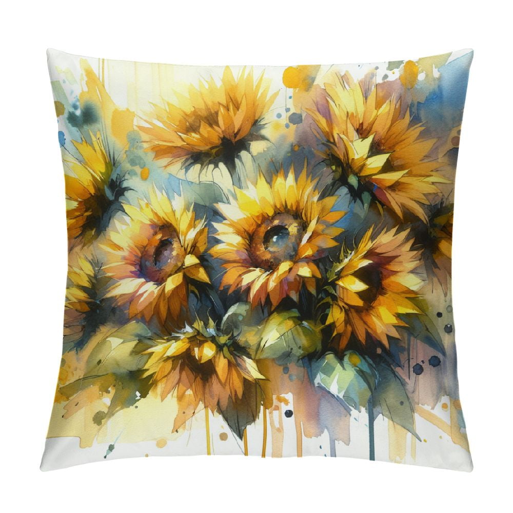 GOSMITH Watercolor Sunflower Throw Pillow Cover Sun Flower Pillows Case ...