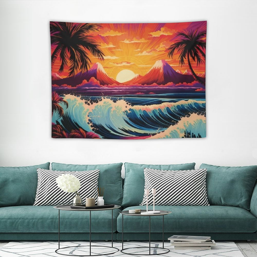 GOSMITH Wave Tapestry Trippy Sun Tapestry Neon Palm Tree Wall Tapestry ...