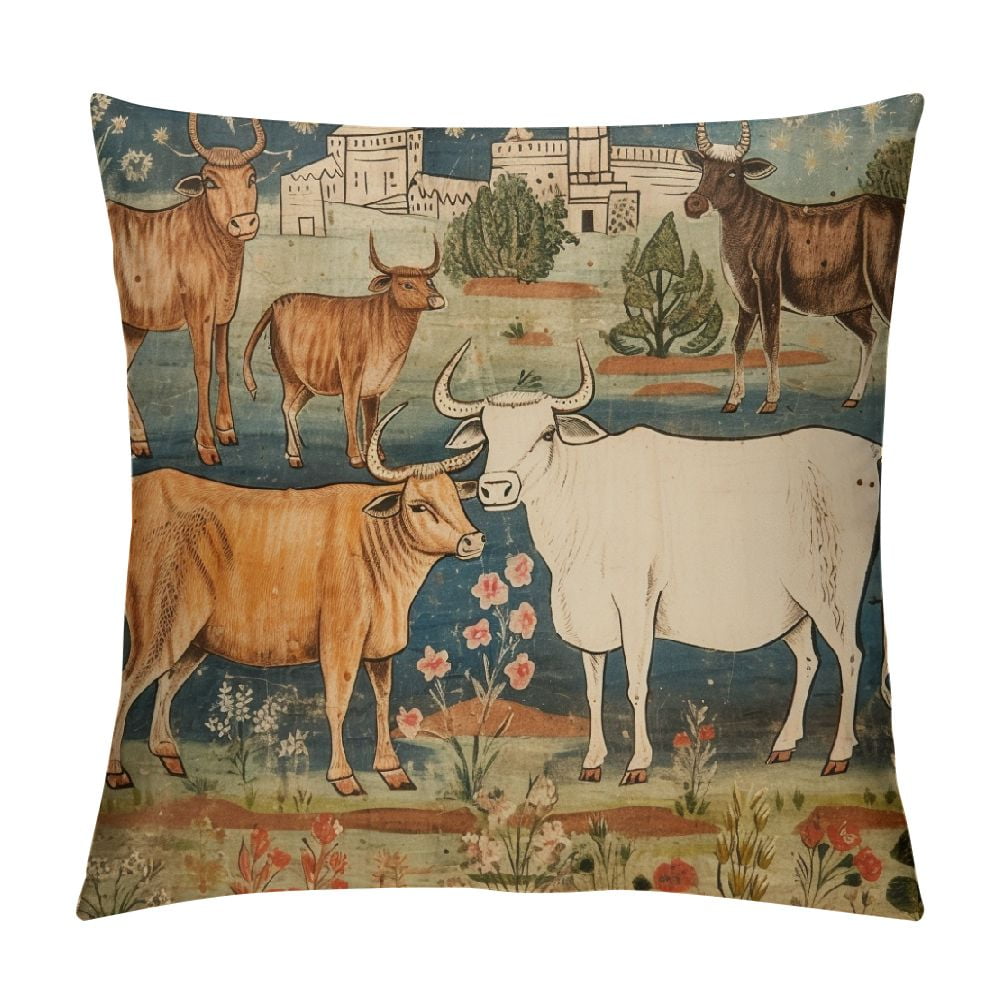 GOSMITH Western Throw Pillow Covers Highland Cattle Pillow Covers ...