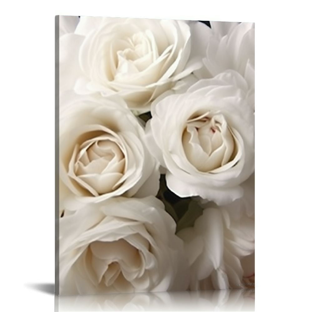 GOSMITH White Rose Canvas Wall Art White Flowers Picture for Living ...