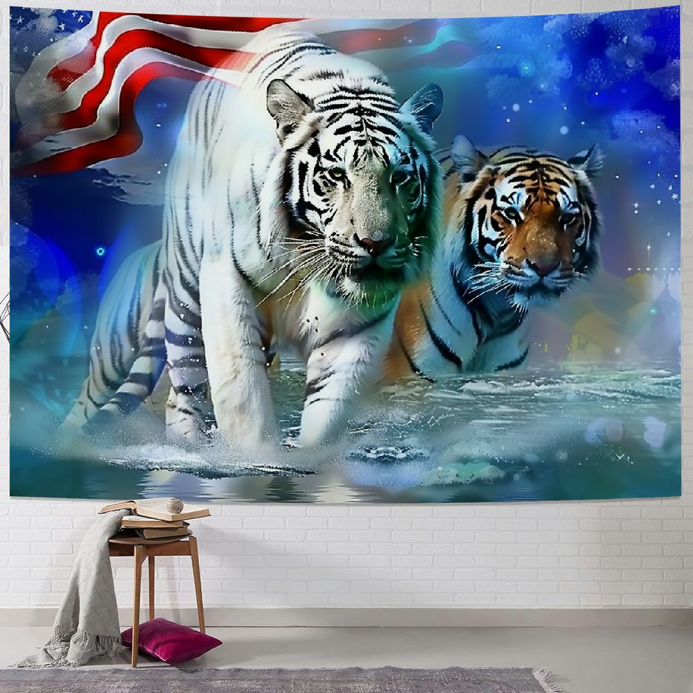 GOSMITH White Tiger in the Print Tapestry Sheet with Invisible Nails ...