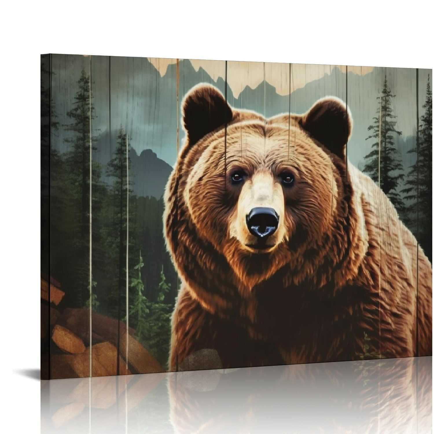 GOSMITH Wildlife Animal Wood Bear And Pine Tree Poster Rustic Country Moose Wall Art Picture ...