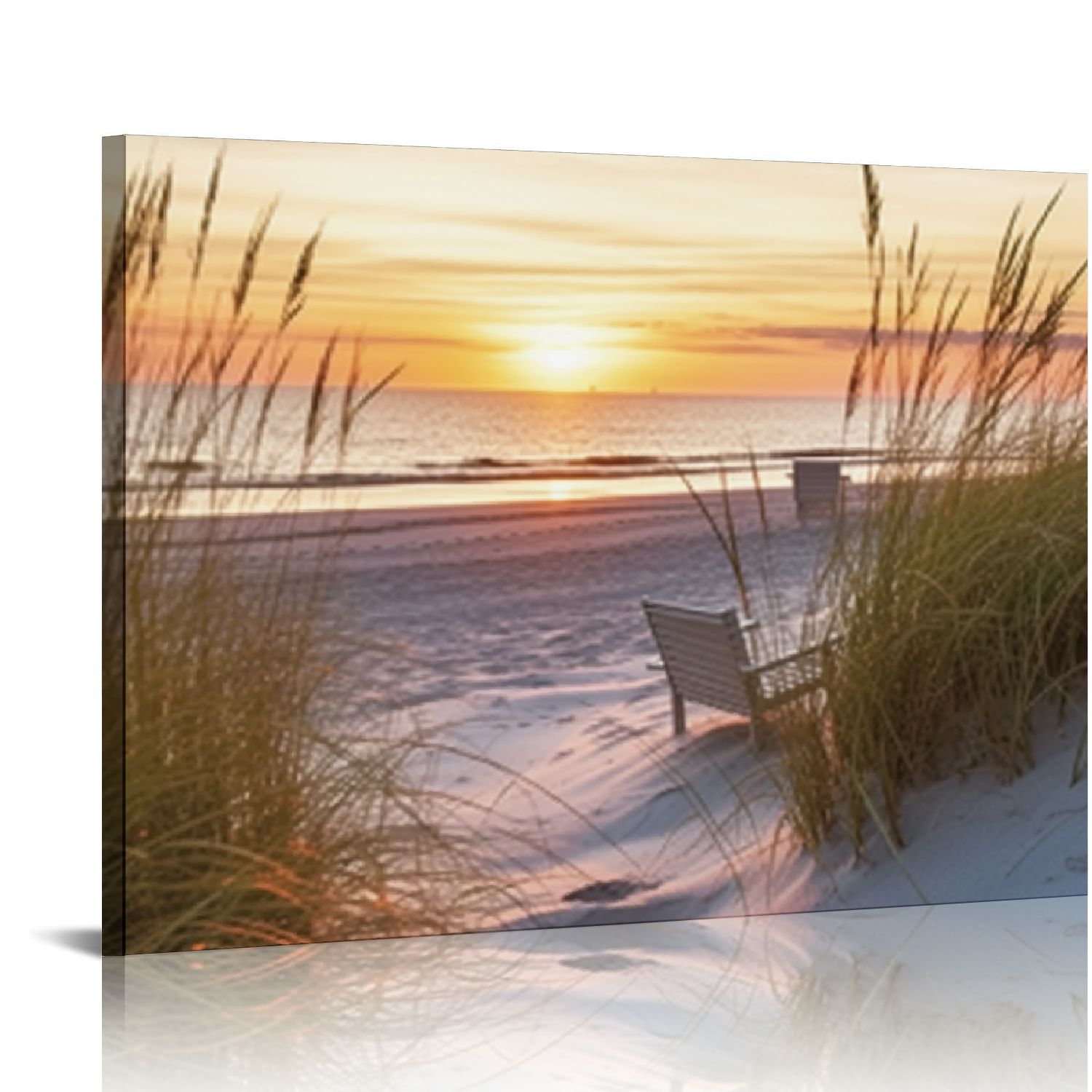 GOSMITH Window Beach Picture Canvas Wall Art Ocean Sunset Decor Yellow ...