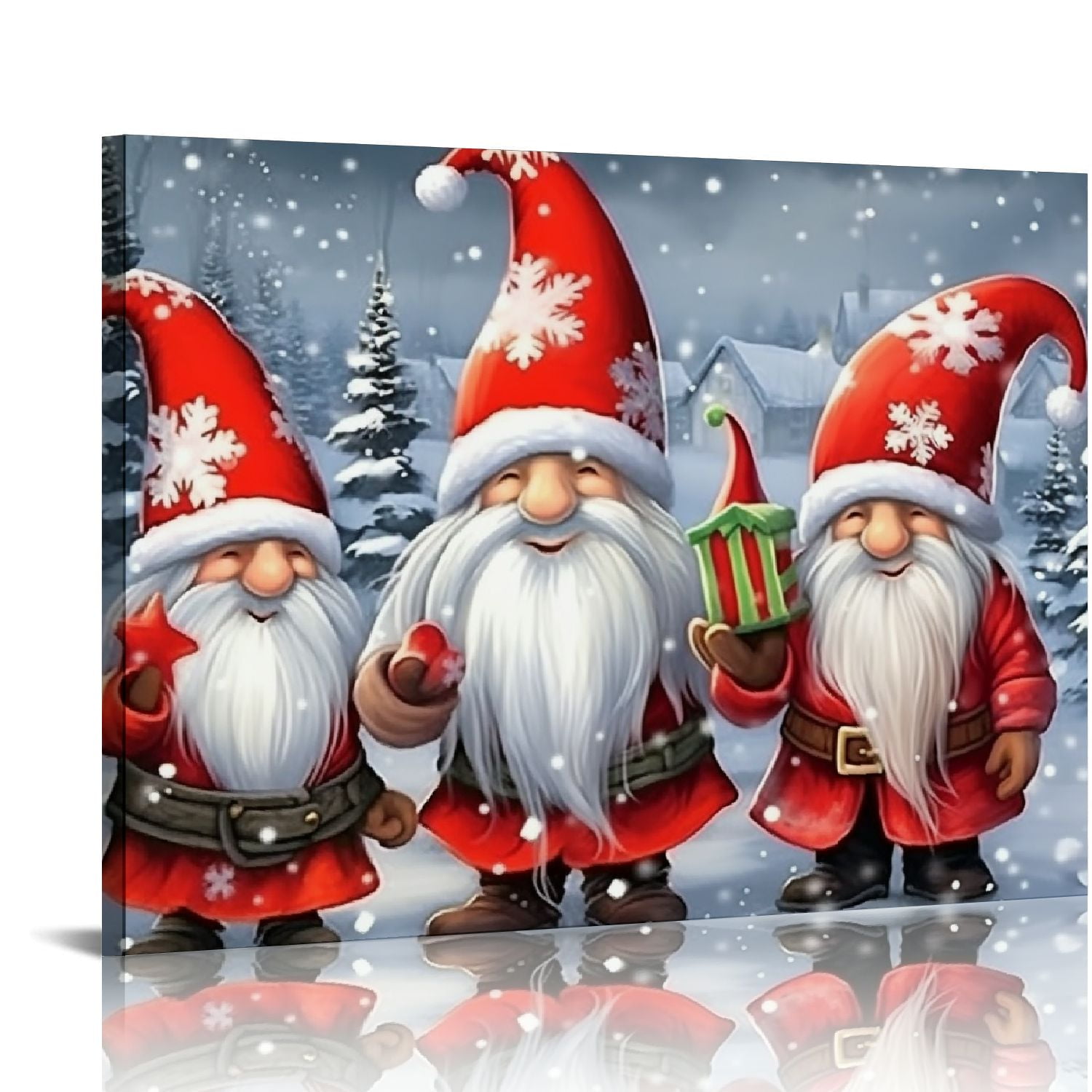 GOSMITH Winter Gnome Fantasy Canvas Wall Art Christmas Snow Scene Decor with Three Gnomes, Two ...