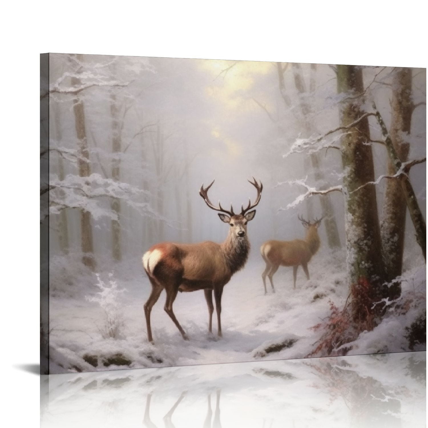 GOSMITH Winter Landscape Canvas Print Wall Art - Mystic Forest Mountain ...