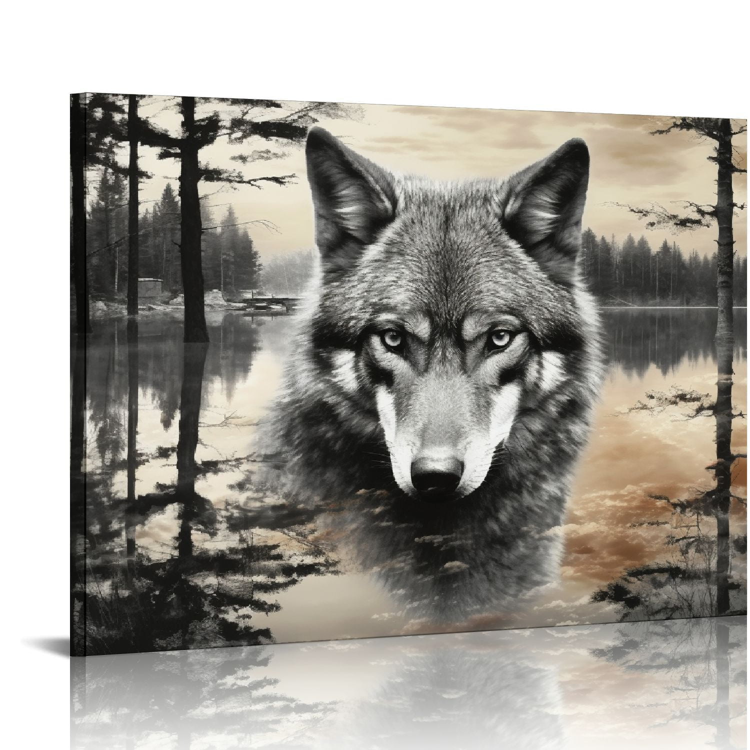 GOSMITH Wolf Canvas Wall Art Black and White Pictures Artwork Ready to ...