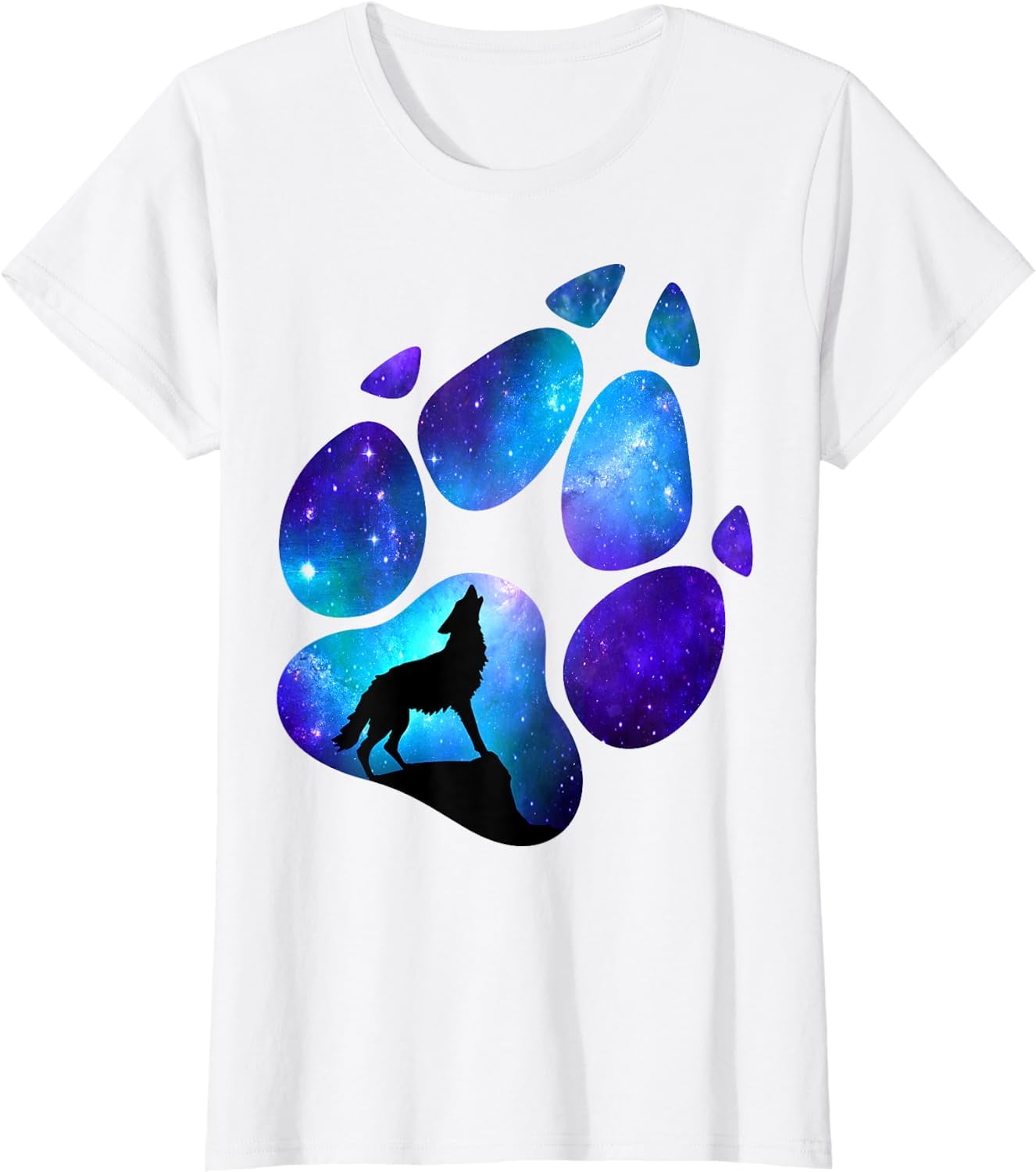 GOSMITH Wolf Paw Galaxy Wild Lone Wolves Double Exposure Stars Moon T ...