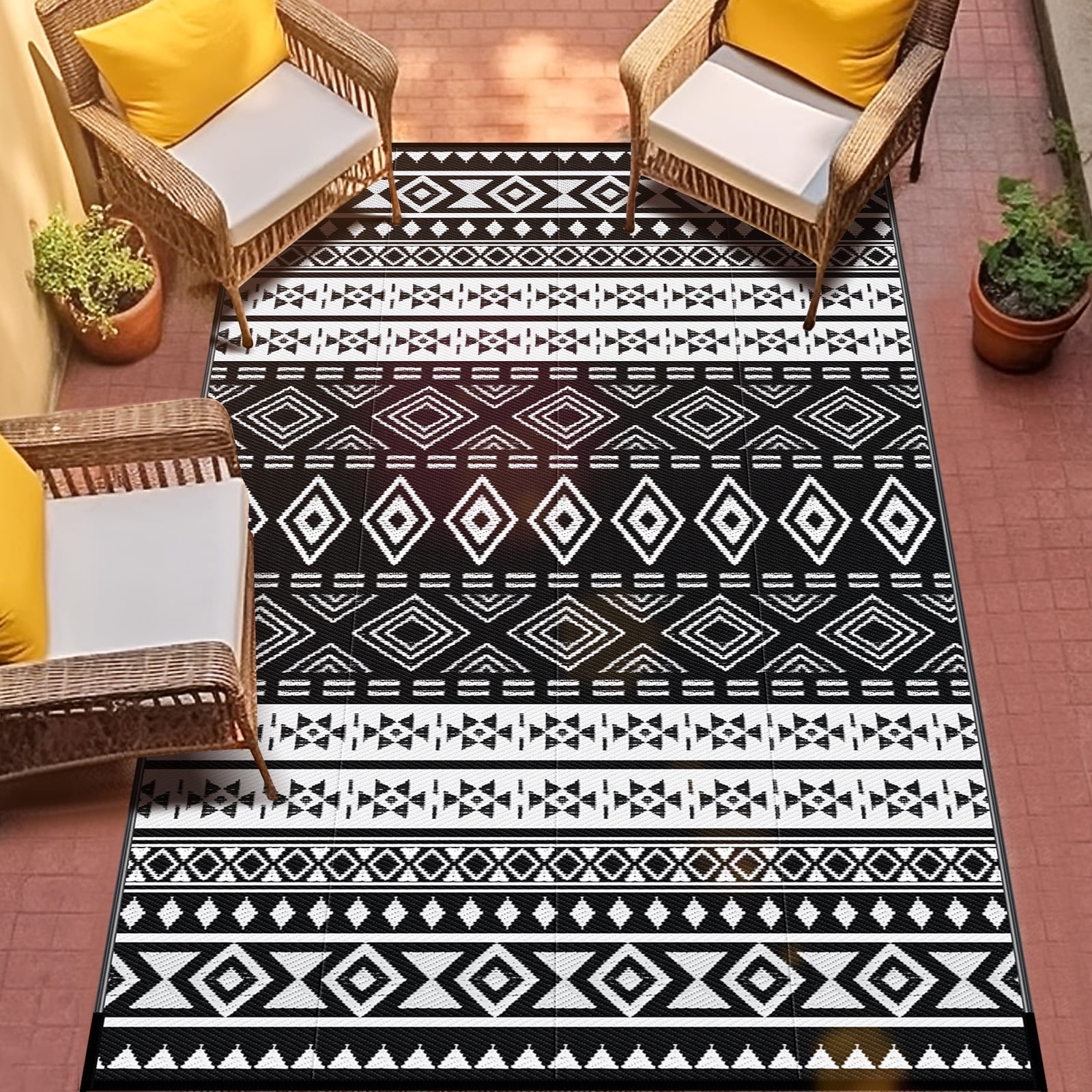 GOTGELIF 9x12 Waterproof Outdoor Rug, PP Tube Woven, Patio Decor ...