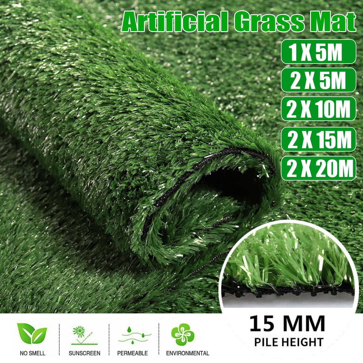GOTGELIF 6.56x32.8FT Artificial Grass Turf, 15mm Height, UV Resistant ...