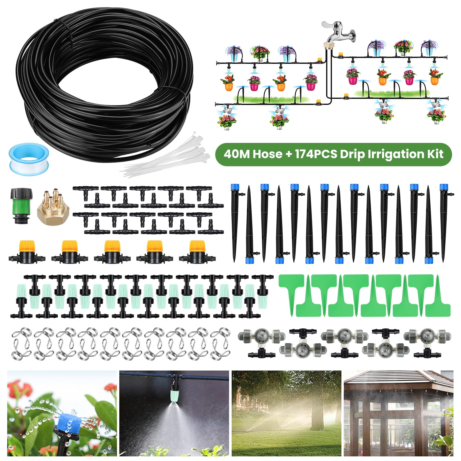 GOTGELIF® 131ft Automatic Garden Irrigation System, 174 Pack Drip Kit ...