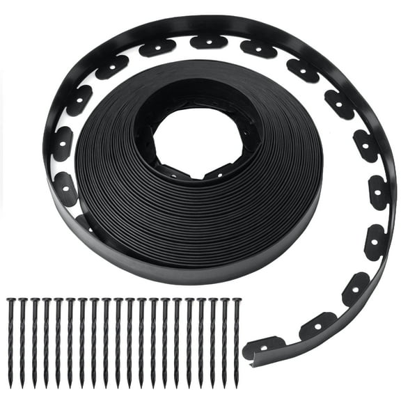 16 Ft Black Plastic Garden Edging Roll Kit, 1.77 In Height, Flexible PE ...