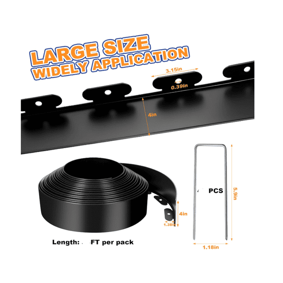 GOTGELIF Landscape Edging 4inch Tall, 40/100ft No-Dig Landscape Edging Border with 50/120 Spikes ...