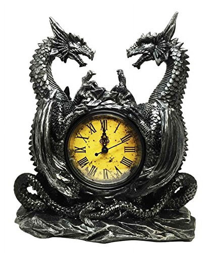 GOTHIC DOUBLE DRAGON TABLE CLOCK BATTERY OPERATED RESIN DESKTOP ...