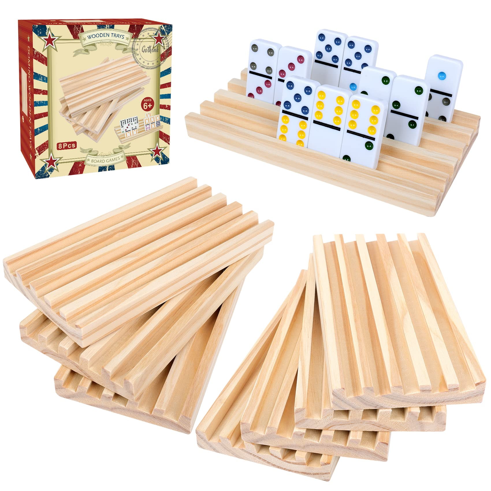 GOTHINK Wooden Domino Trays/Racks/Holders Set of 8, Domino Tiles ...