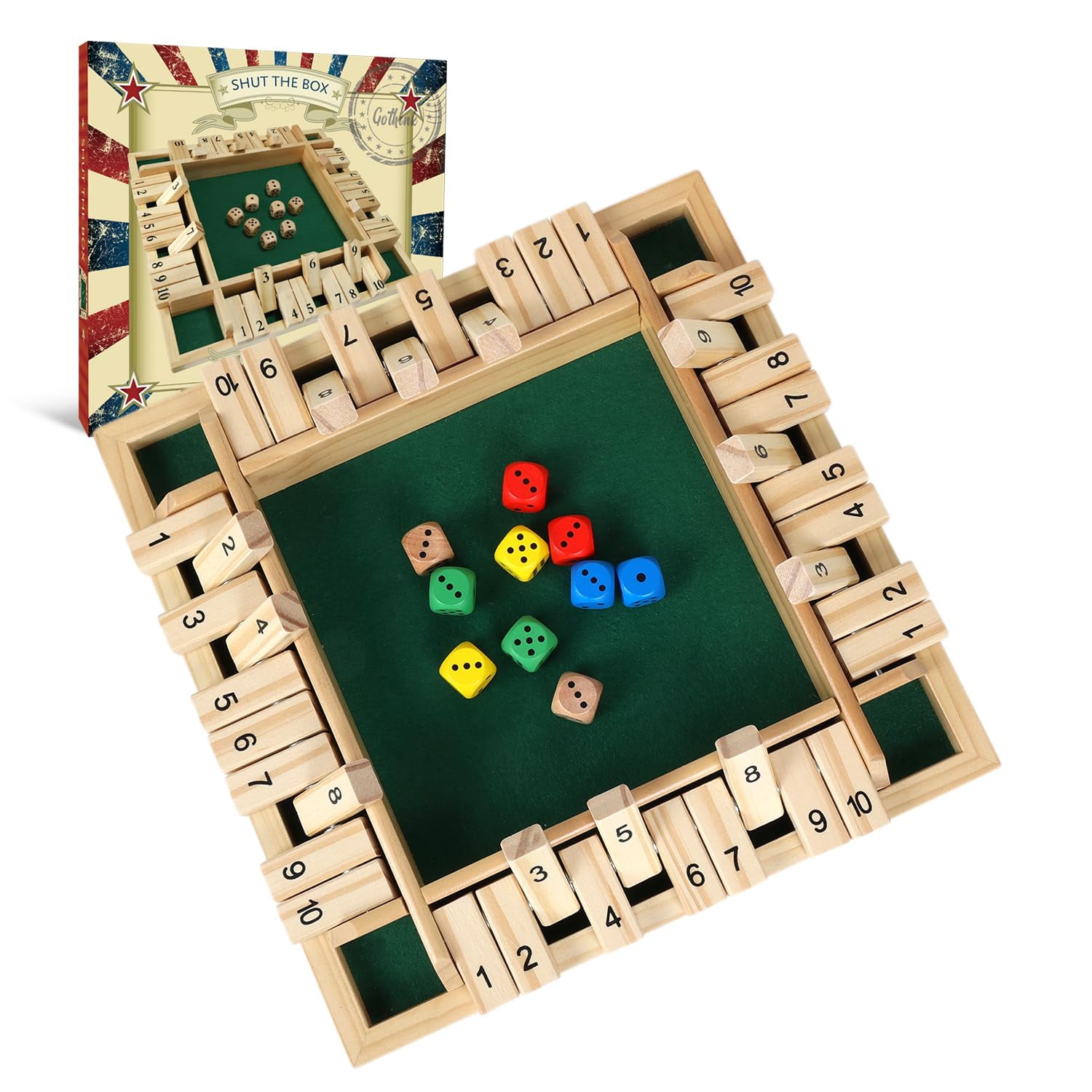 GOTHINK Wooden Shut The YPF5 Box Dice Game 2-4 Wooden Table Math Game ...