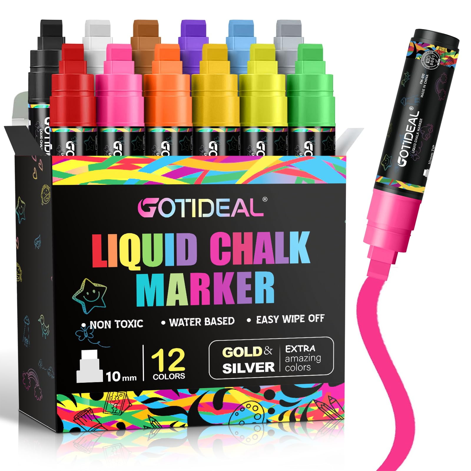 GOTIDEAL Window Markers, Jumbo Chalk Markers for Blackboard, Washable ...