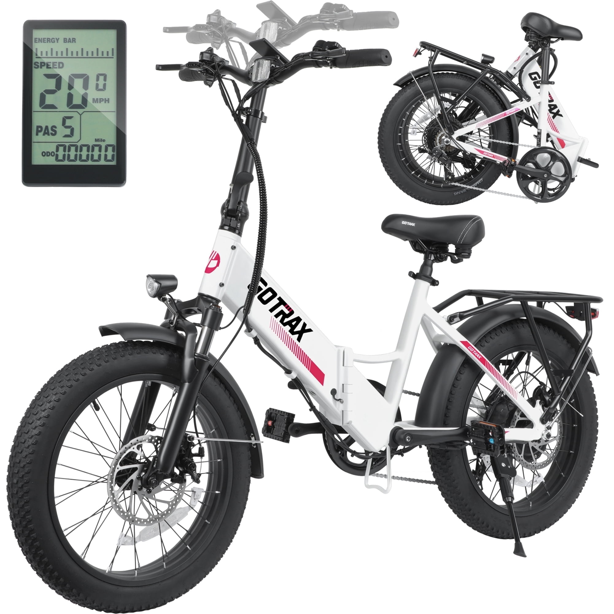 GOTRAX R2 20" x 3" Folding Adult Electric Bike with 20Mph 500W Strong ...
