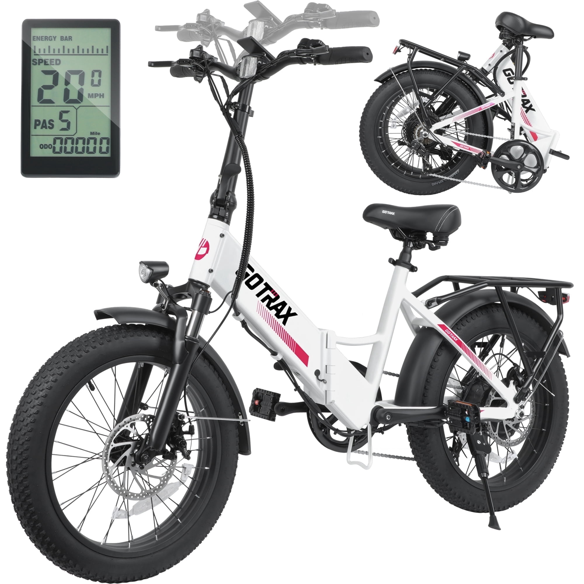 GOTRAX R2 Folding Electric Bike, 500W, 20mph, Fat Tire, LCD Display ...