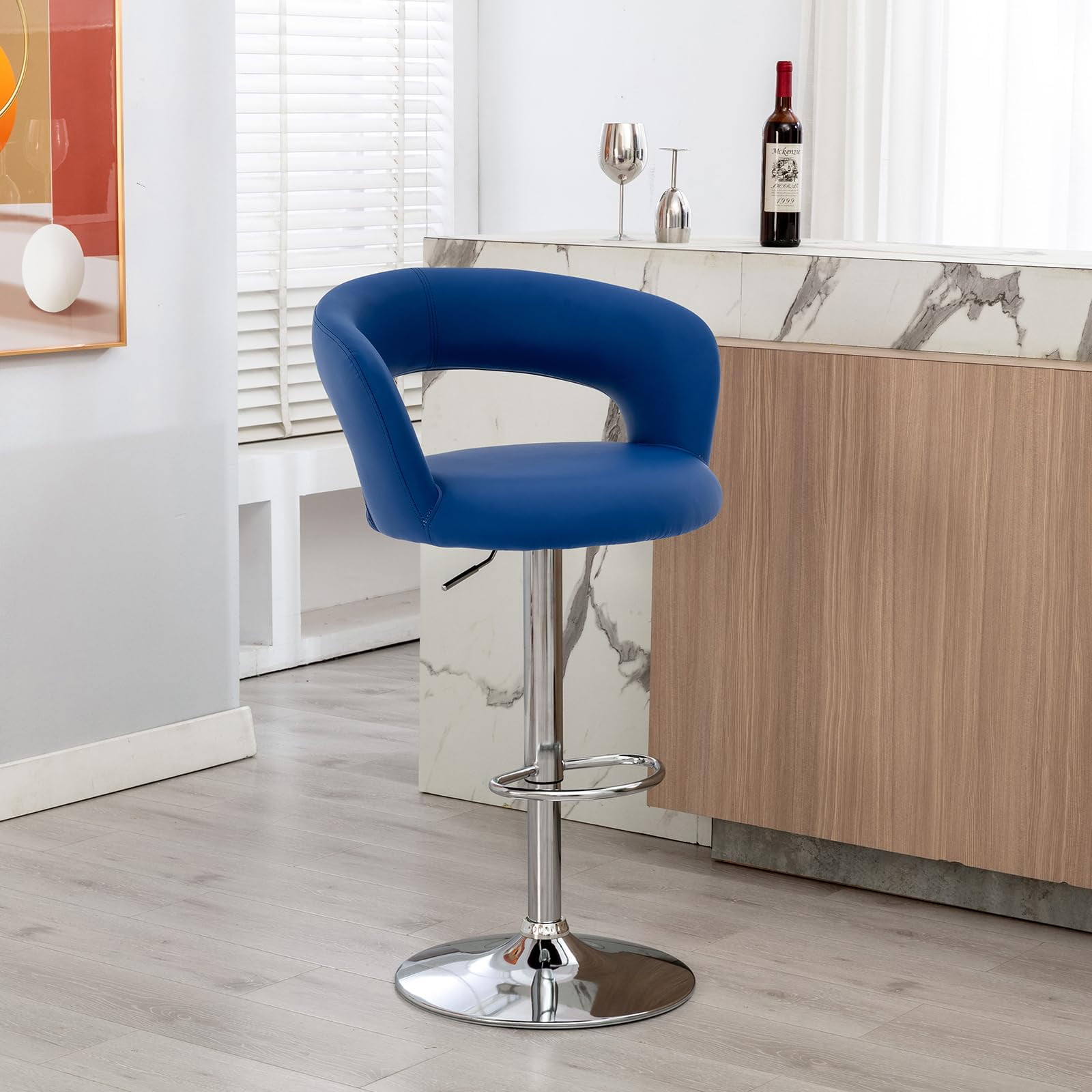 Bar Stools Adjustable Height, PU Leather Modern Swivel Barstools with ...