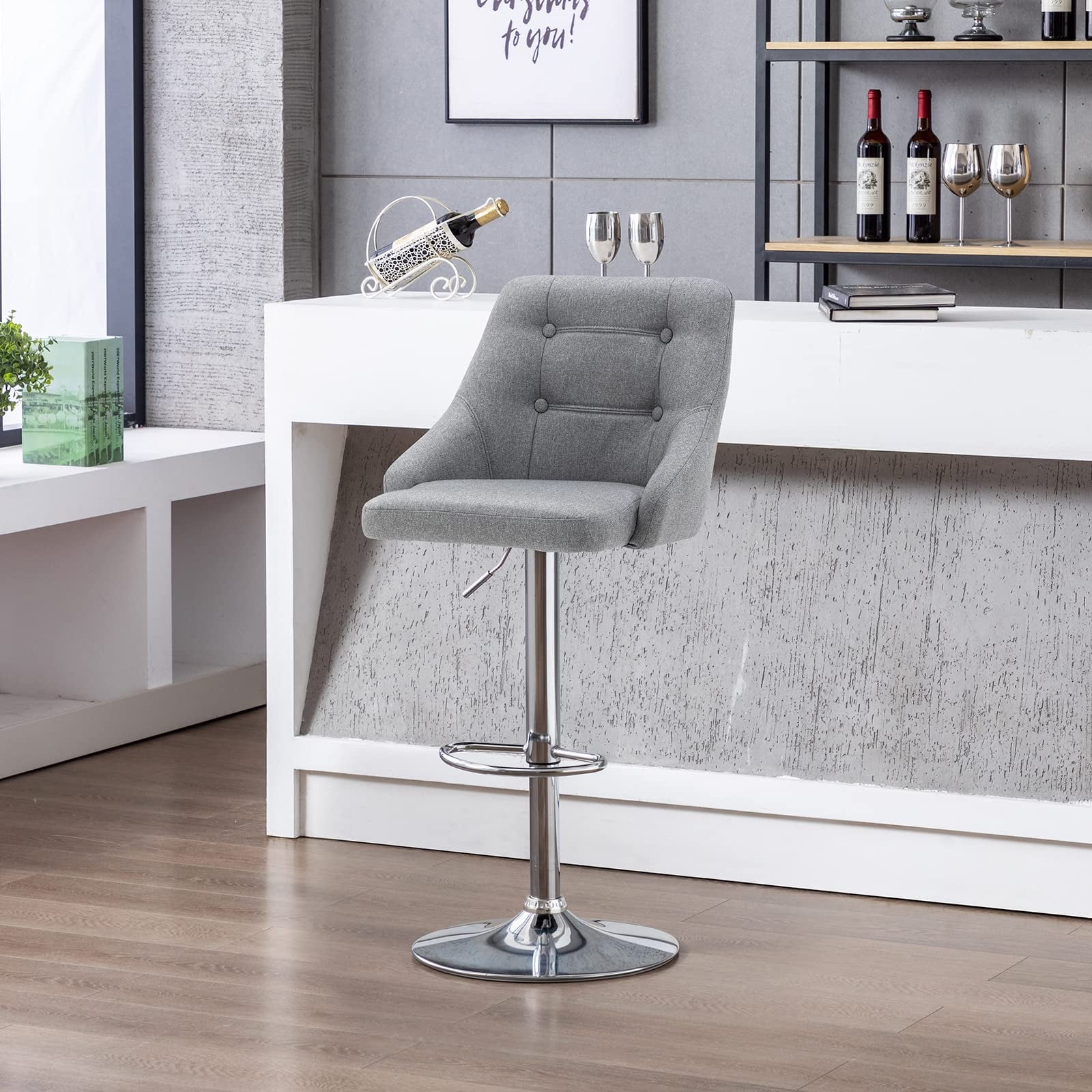 Bar Stools with Back, Linen Square 360°Swivel Barstools, Adjustable ...