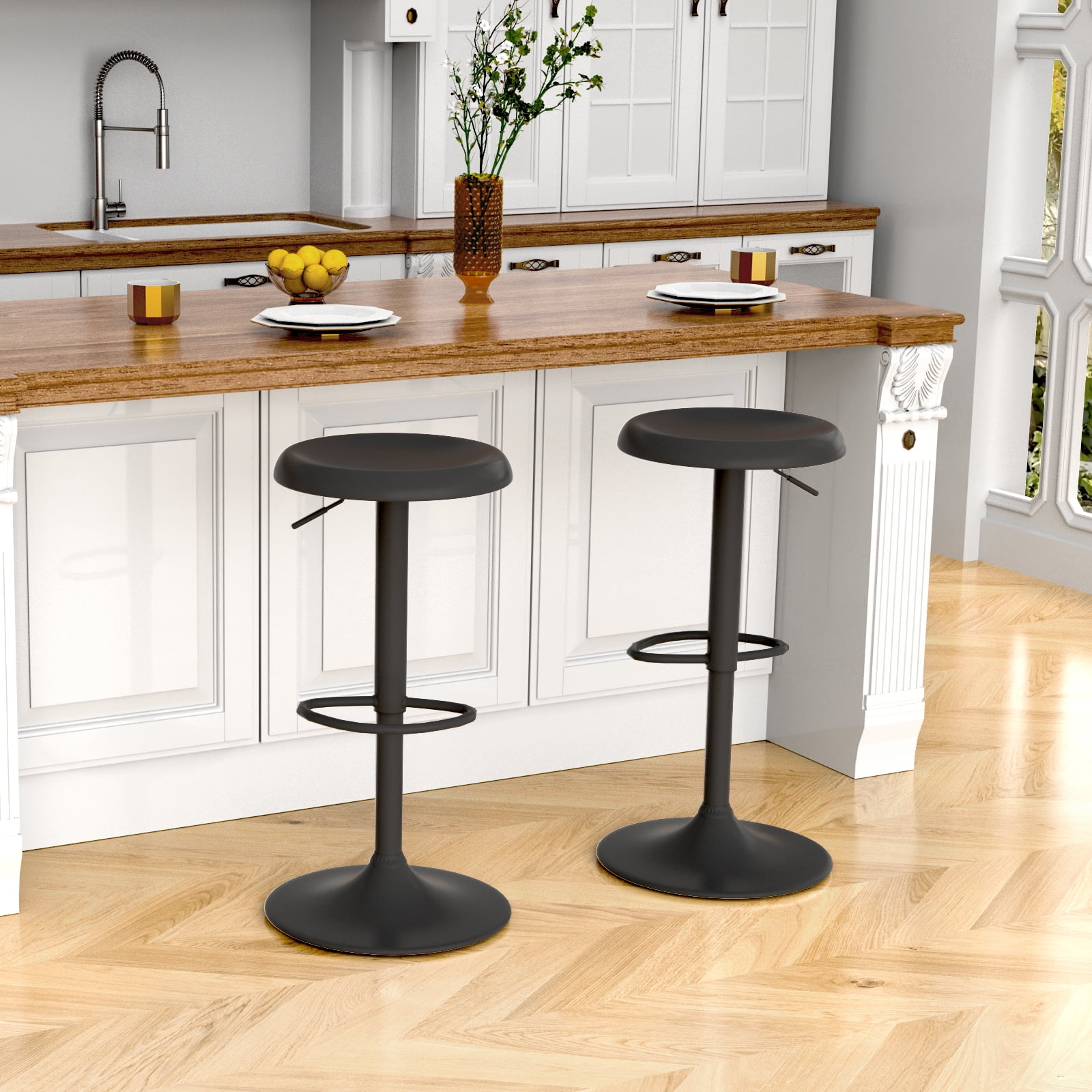 Metal Bar Stools Set of 2, Adjustable Height 360° Swivel Kitchen ...