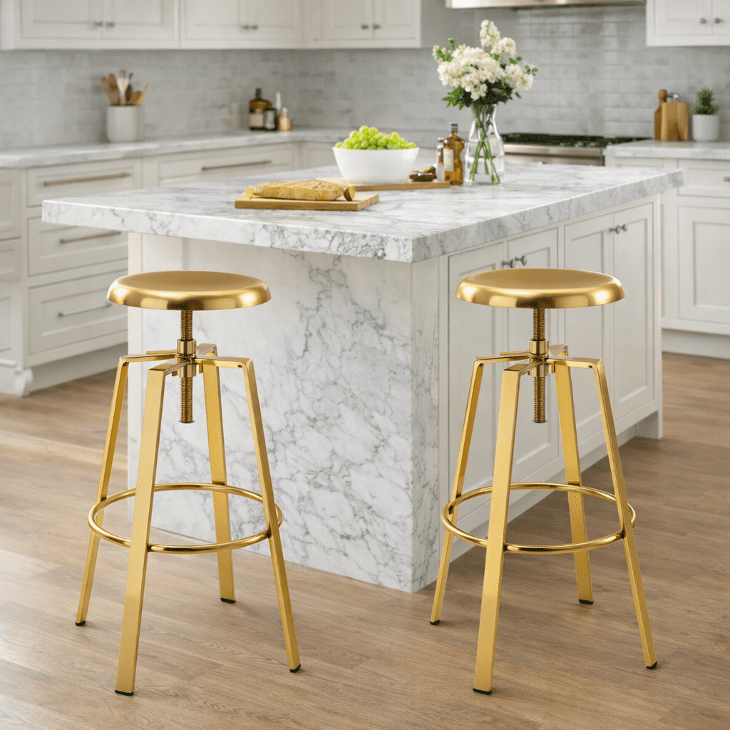 Industrial Bar Stools Set of 2, Metal Adjustable Swivel Four Legged ...