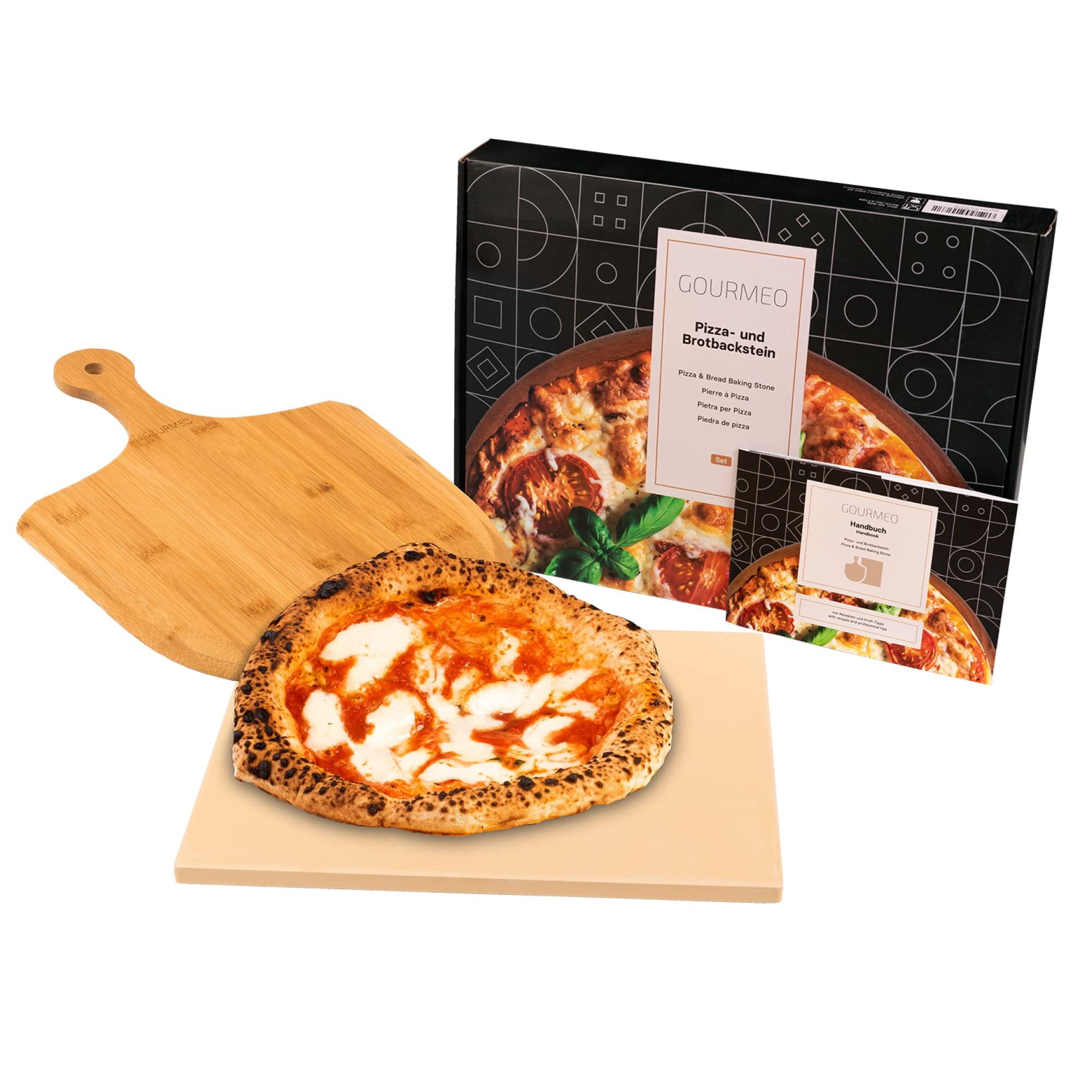 GOURMEO Bamboo Wood Board Pizza Stone Set - 15x11.8x0.6 inch - Suitable ...