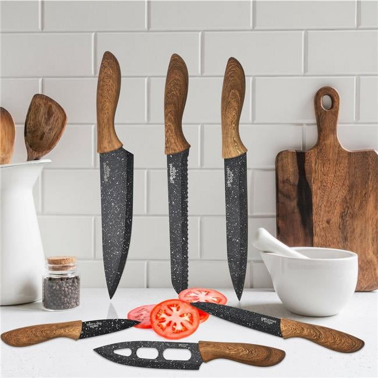 GOURMET EDGE 6-Pc. Stainless Steel Large Meat Chopping & Slicing Knife ...