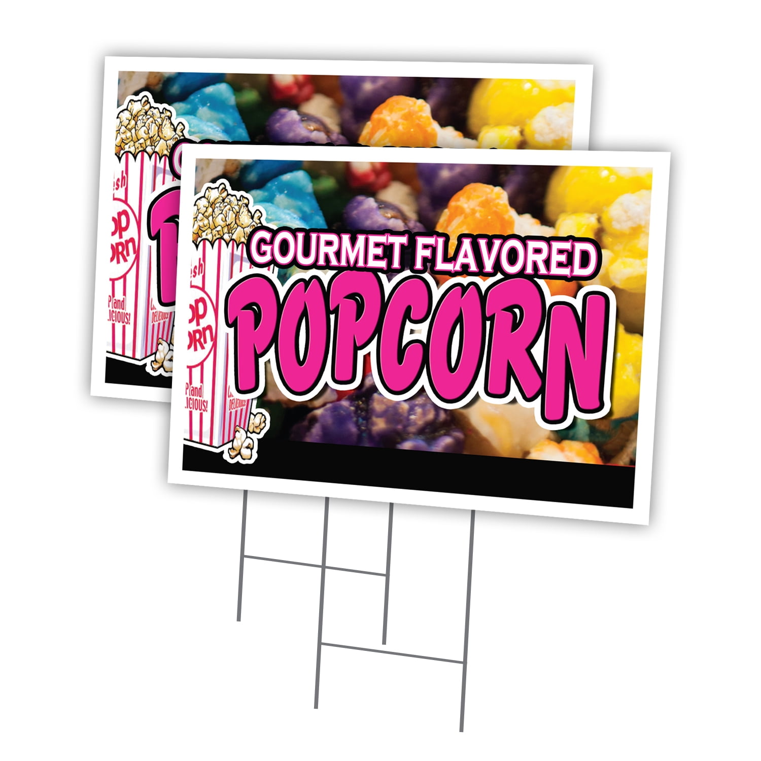 GOURMET FLAVORED POPCORN 2 Pack Of 12" x 16" Yard Sign & Stake outdoor ...