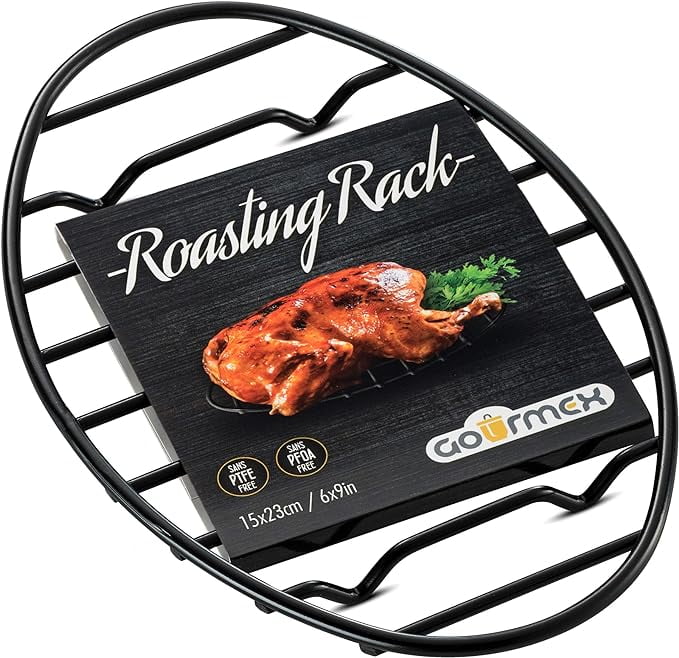 GOURMEX Black, Oval Oven Roasting Rack with Integrated Feet | Ideal for Cooking, Baking ...