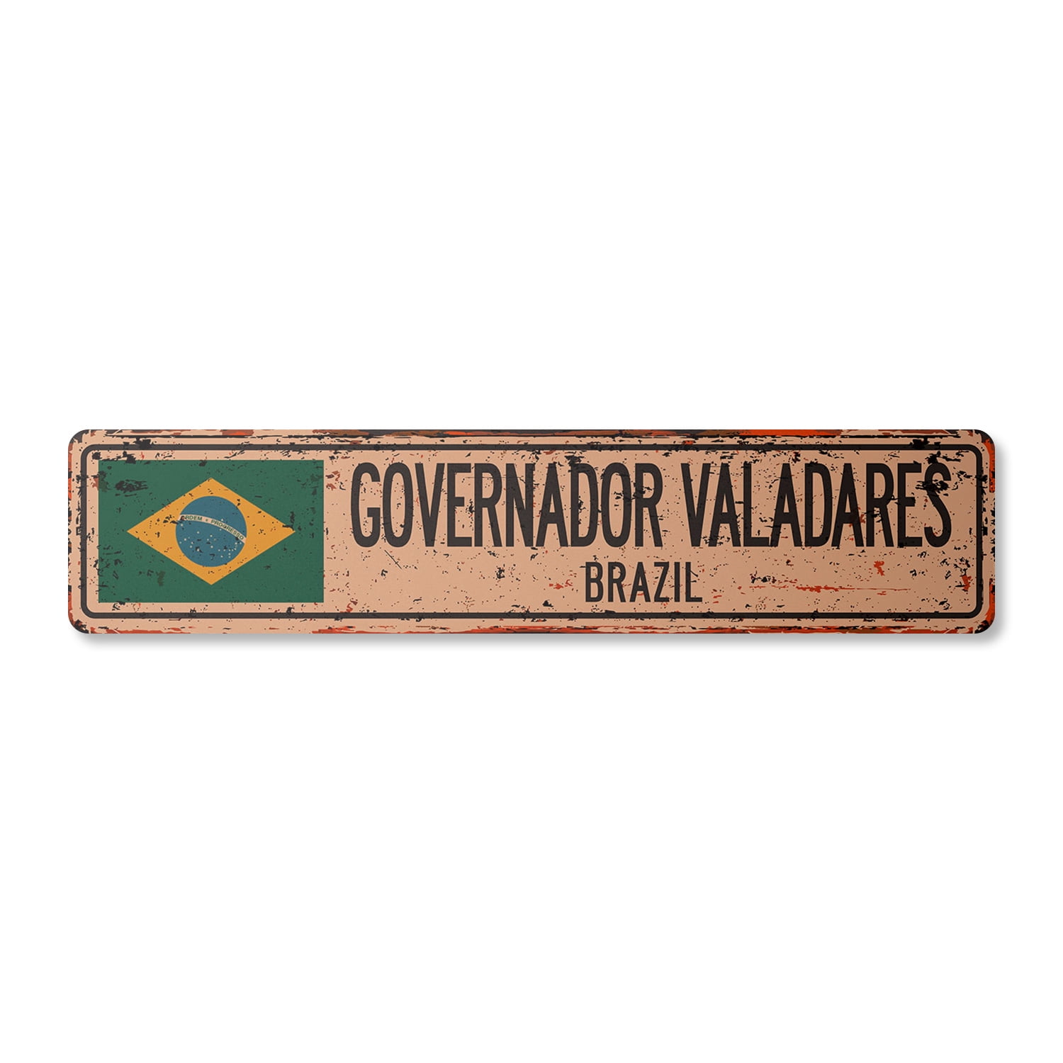 GOVERNADOR VALADARES BRAZIL Vintage Plastic Street Sign Brazilian flag ...
