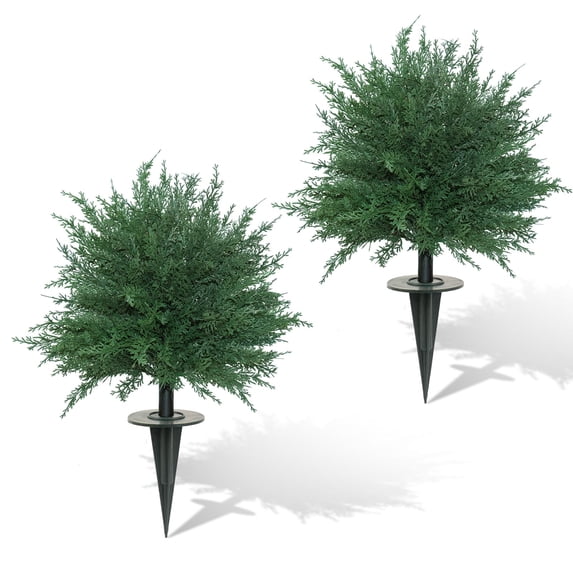GOVIRAYE Artificial Cedar Topiary Ball Tree 2 Pack, Faux Outdoor Trees ...