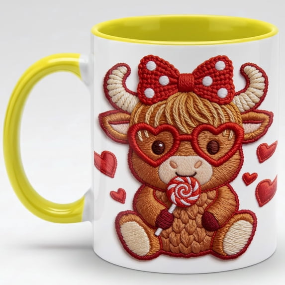 GOVISLAND Cute Highland Cow Valentine Design Ceramic Mug, Kawaii Farm ...