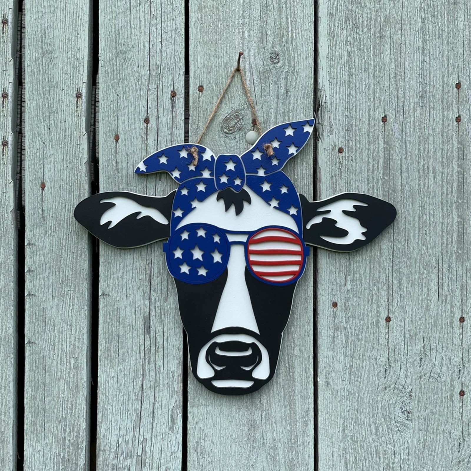 GOVOW 4th Of July Cow Door Hanger Cow Door Sign Cow Head Custom ...