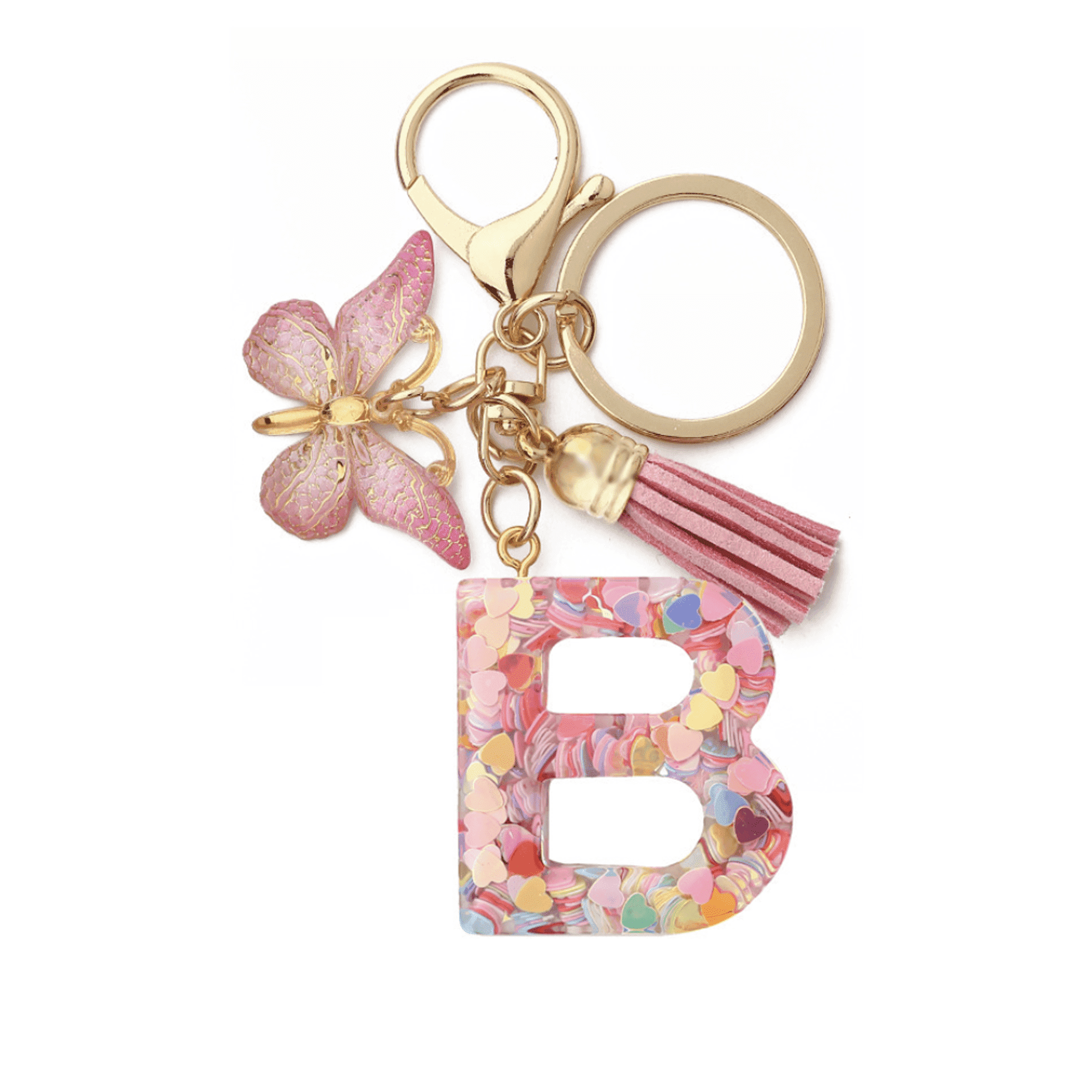 GOVSONE 26Letter Keychain Initial Letter Keyring Alphabet Resin Flower ...