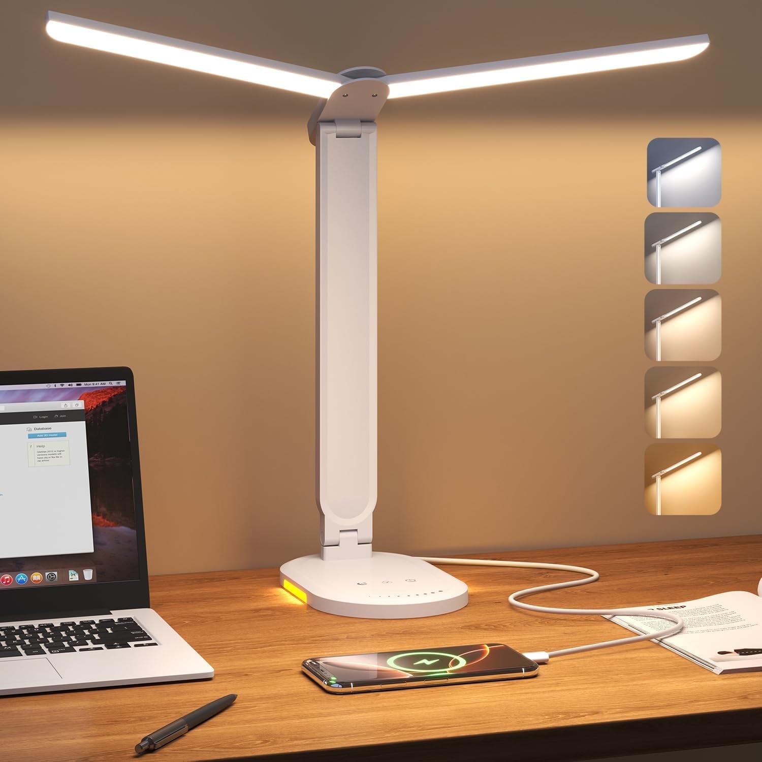 Govvep Foldable Dual Head LED Desk Lamp, 5-Level 1000LM Brightness ...