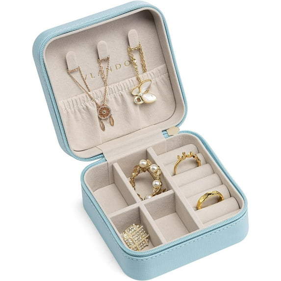 GOVVEP Mini Travel Jewelry Box, PU Leather Small Jewelry Organizer Case ...