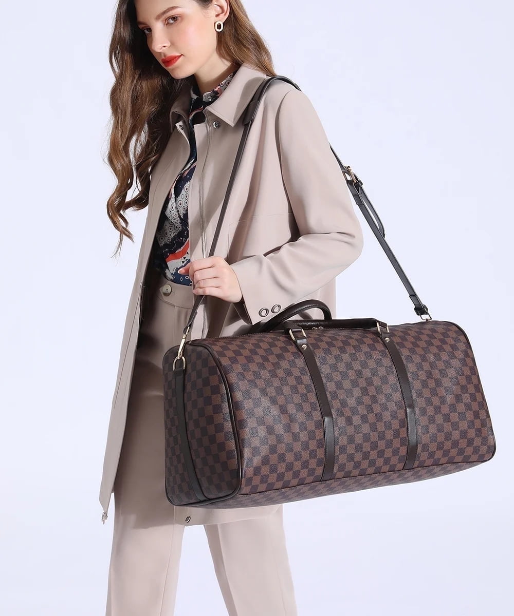 GOWELL Checkered Duffle Bags for Men Women, Fashion Lightweight Leather ...