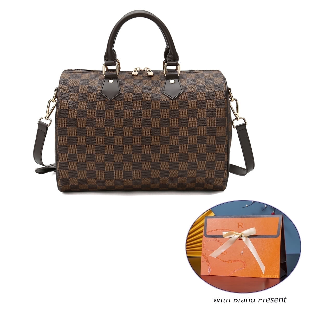 GOWELL Checkered Tote Shoulder Bag with inner pouch - PU Vegan Leather ...