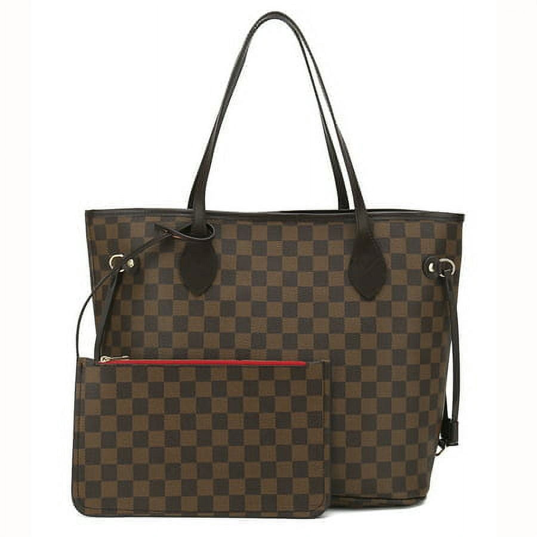 GOWELL Checkered Tote Shoulder Bag with inner pouch - PU Vegan Leather ...
